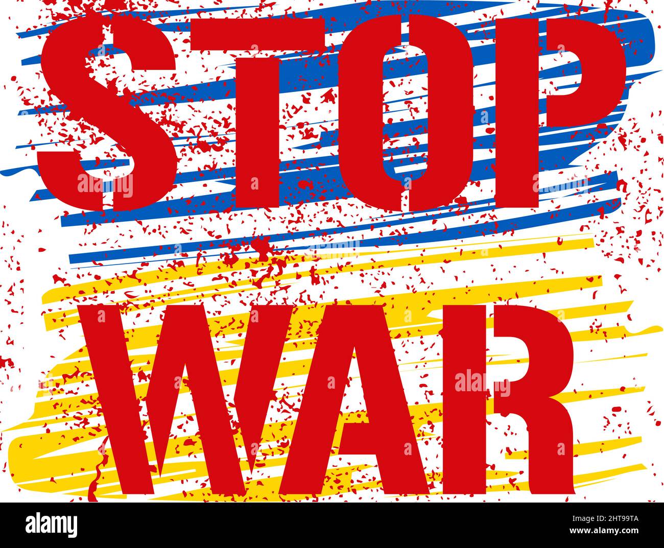 Stop war - text stylized as blood on the paint for Ukrainian flag. Red ...