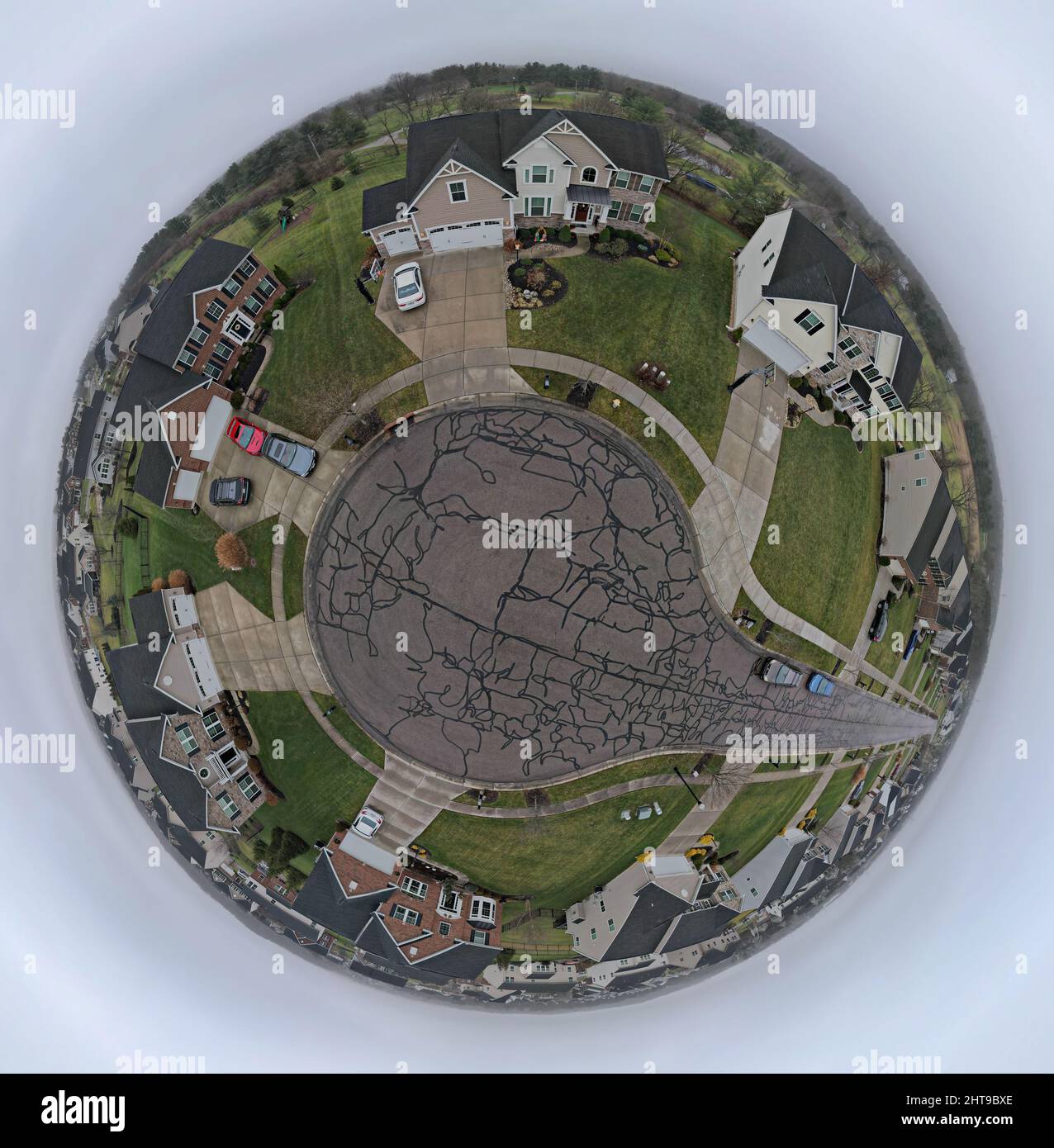 Beautiful birds eye view of a town in a circular shape Stock Photo - Alamy