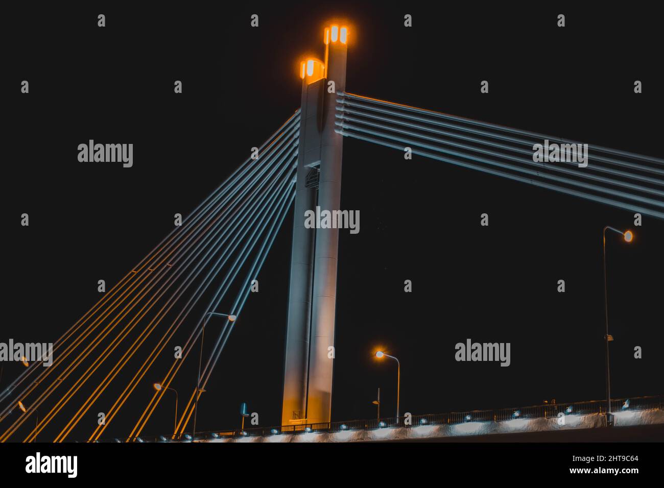 Beautiful view of a bridge with lights at night Stock Photo - Alamy