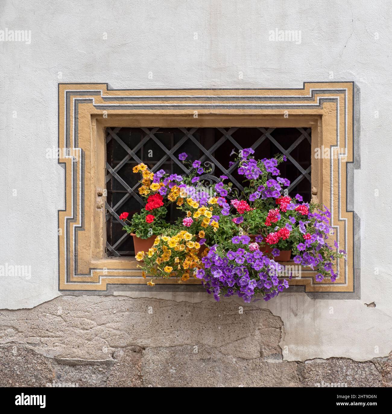 REGENSBURG, GERMANY - JULY 11, 2019: Exterior view of Pretty flower box ...