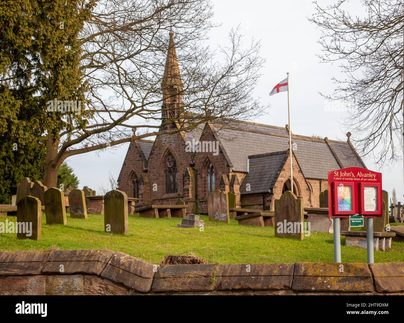 The parish church of St Johns in the Cheshire village of Alvanley ...