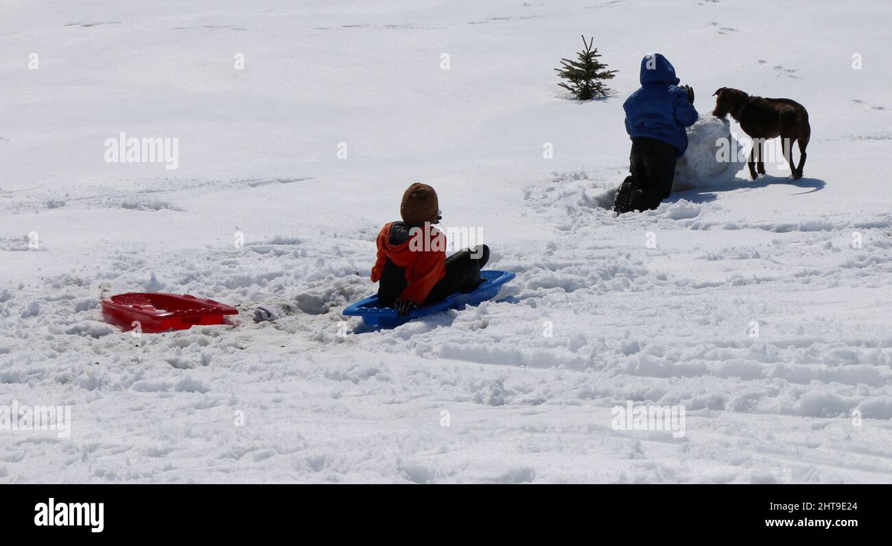 Playing outside in Minnesota winter Stock Photo - Alamy
