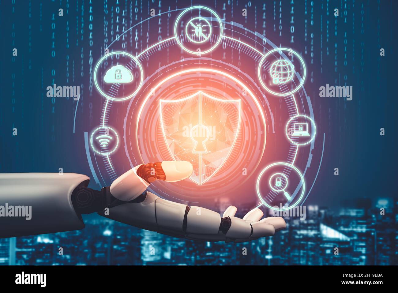 3D rendering futuristic droid robot technology development, artificial ...