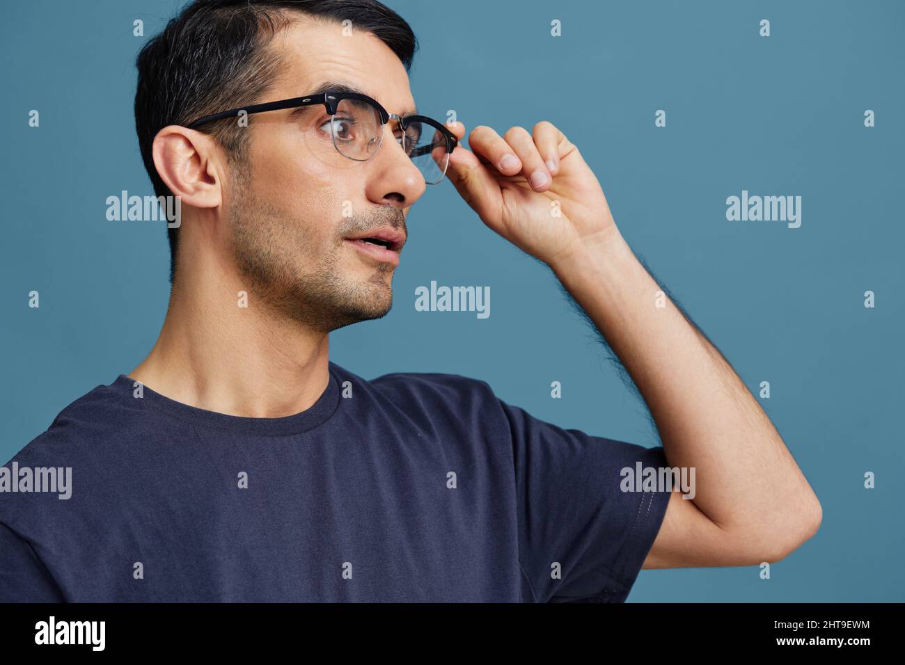 man glasses pen posing knowledge self confidence cropped view Stock ...