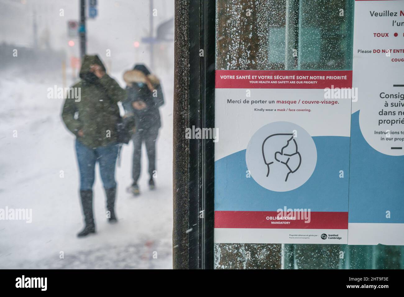 Montreal, CA - 27 February 2022 : Sign showing french Covid-19 safety ...