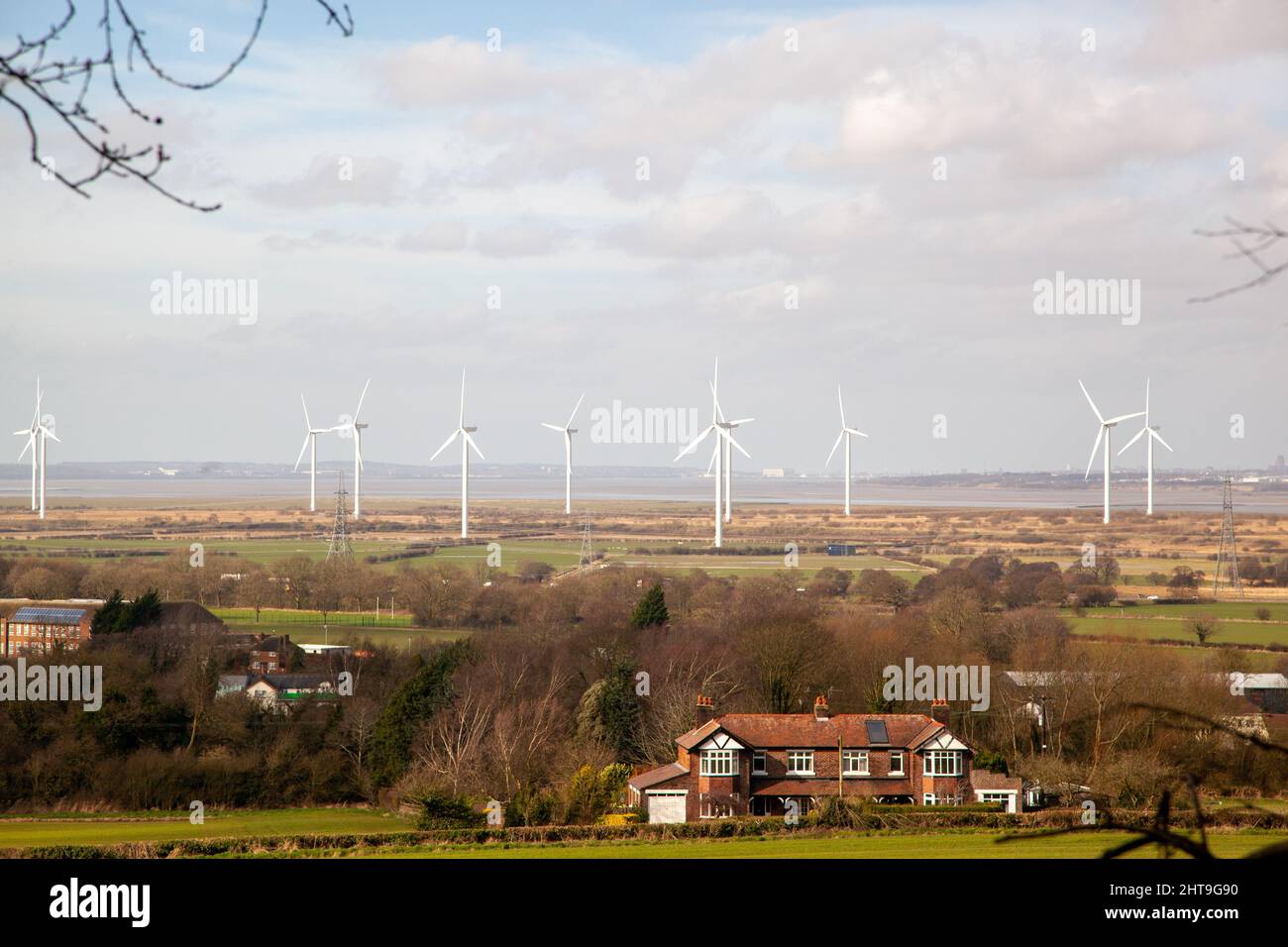 View from Helsby Hill Cheshire over the Frodsham marshes and the Belton ...