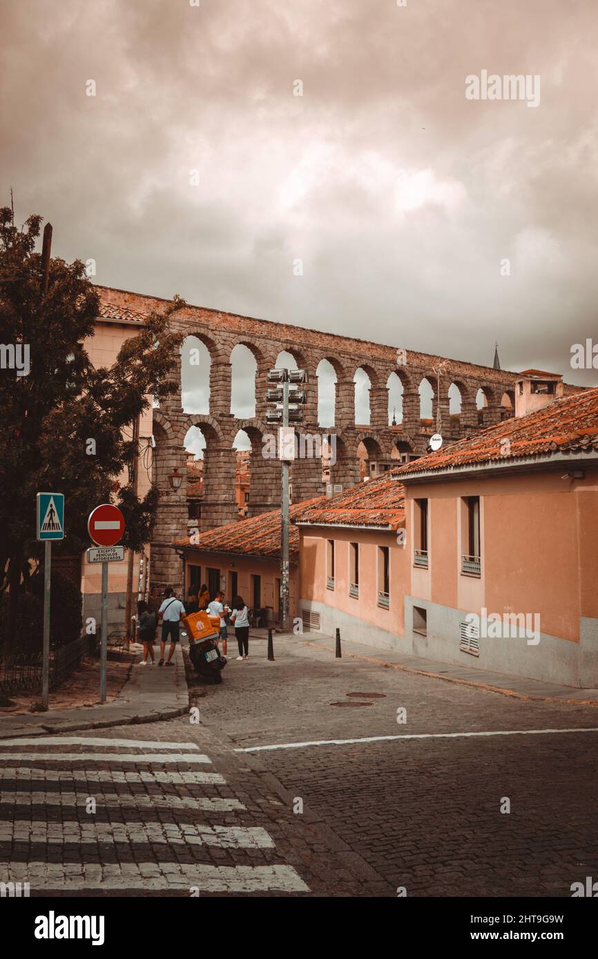 Beautiful view of the Aqueduct of Segovia, a Historical place in ...