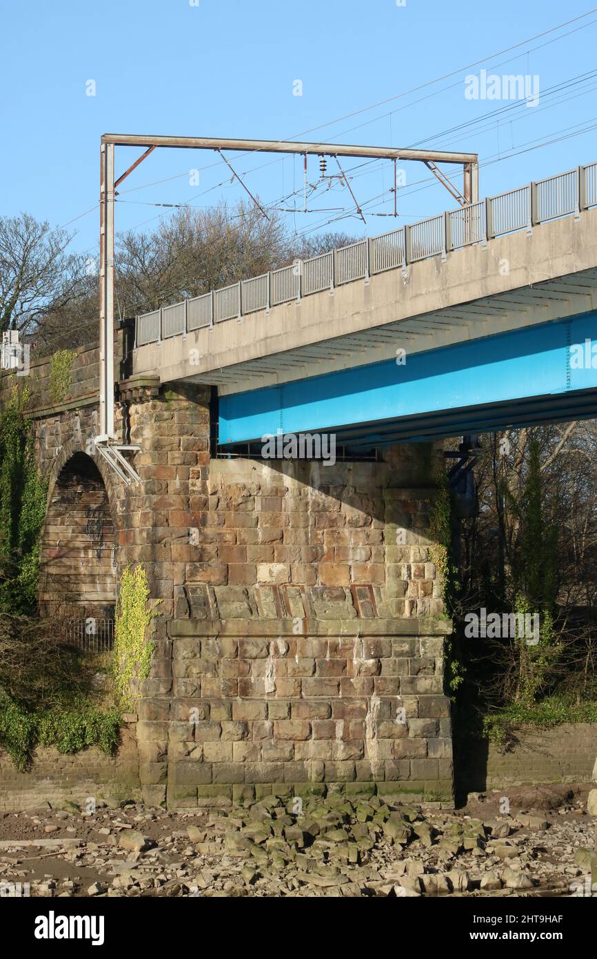 View of northern piers of Carlisle (or Lune) Bridge which carries the ...