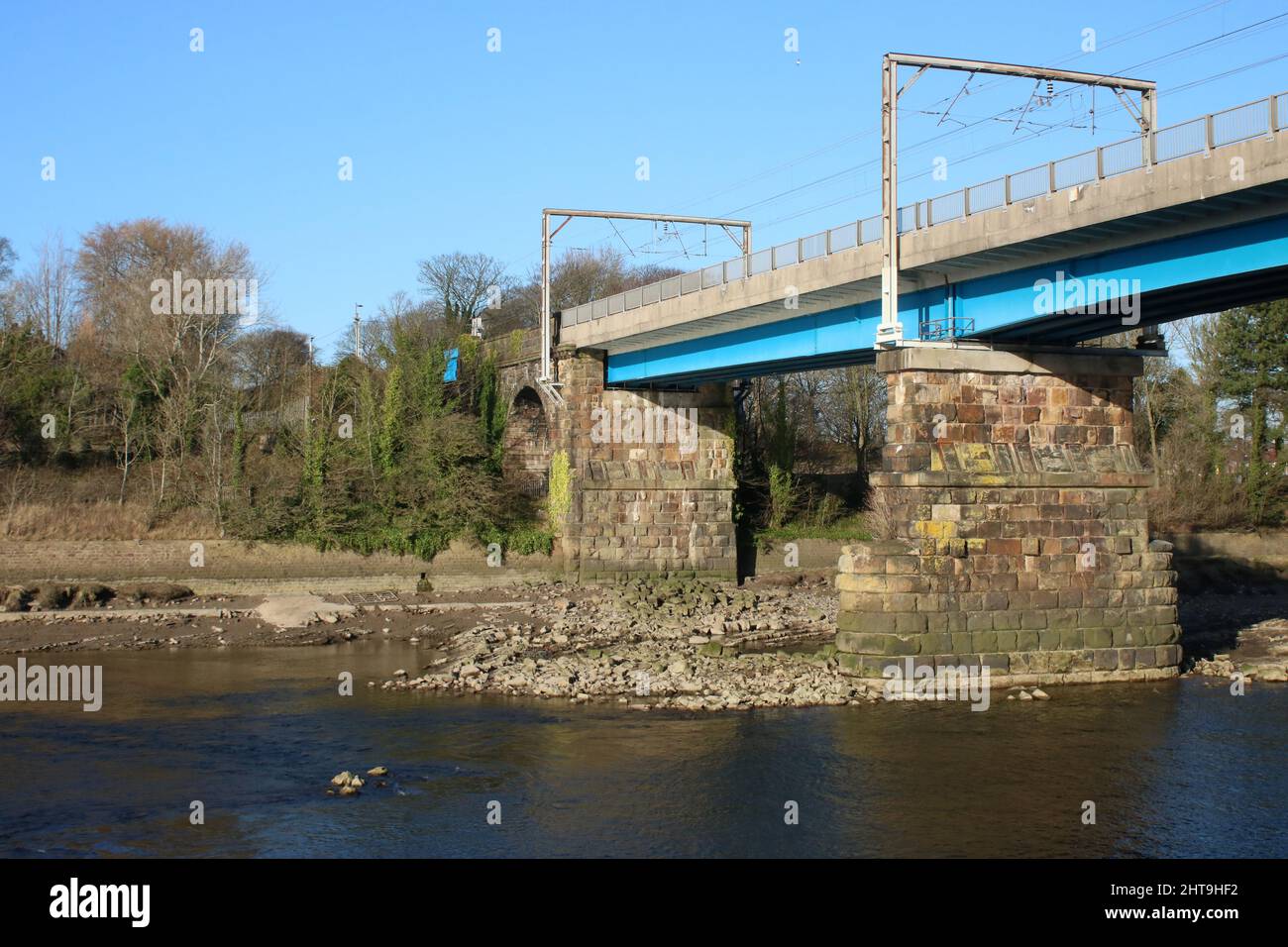 View of northern piers of Carlisle (or Lune) Bridge which carries the ...