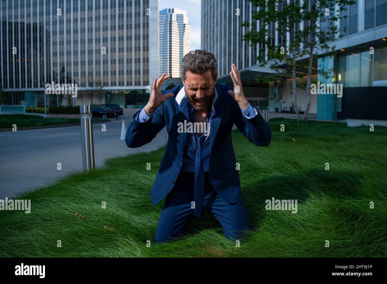 Frustrated businessman crying. Overworked entrepreneur tired hard work ...