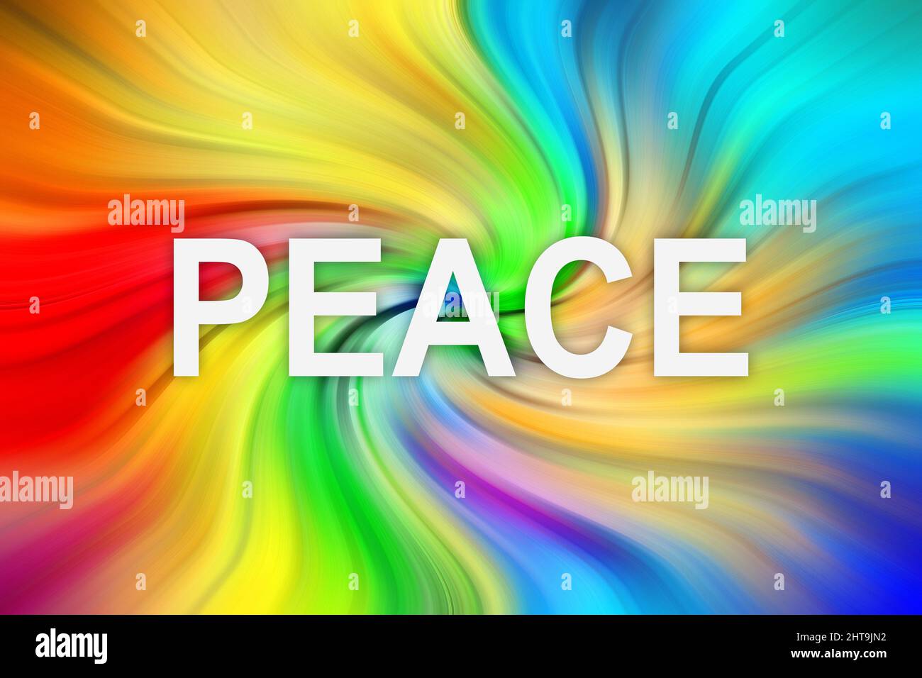 Peace background. White Peace word on rainbow colors abstract swirl ...