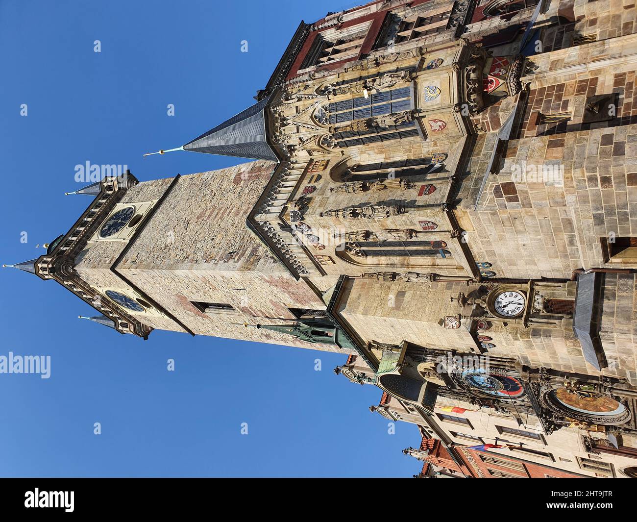 Vertical photo of the astronomical clock tower, old town square Prague ...