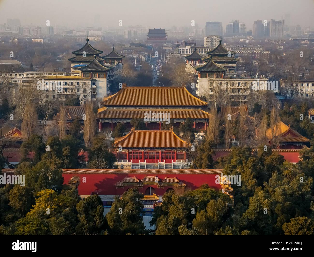 Cityscape of Beijing with buildings, temples, and trees Stock Photo - Alamy