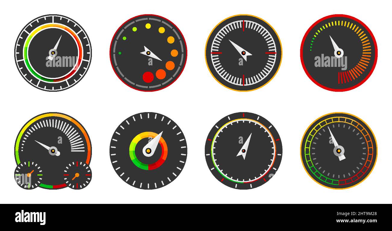 Speedometer dashboard interface indicator flat set. Speed transport ...