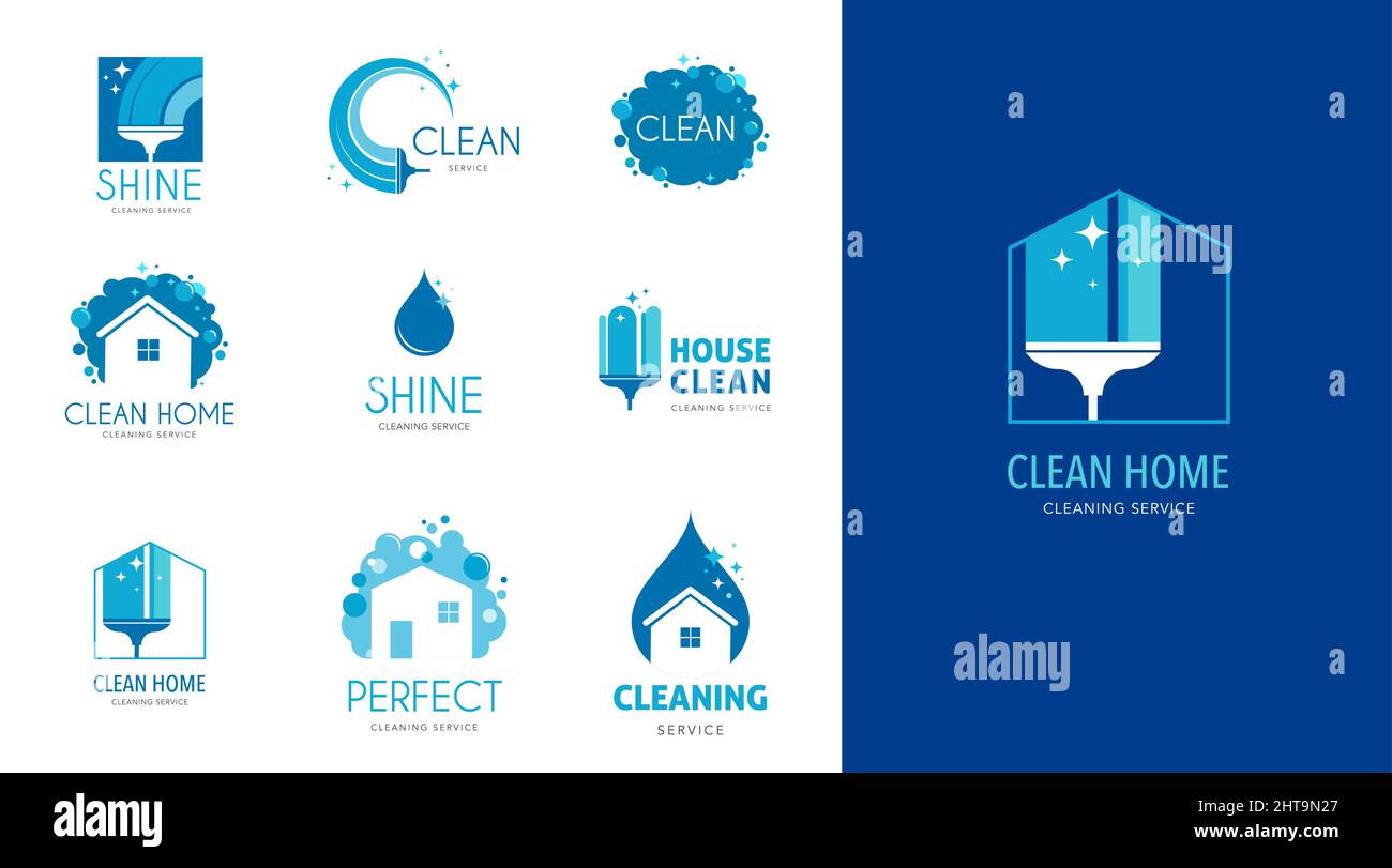 Cleaning services logo collection in blue colors Stock Vector Image ...