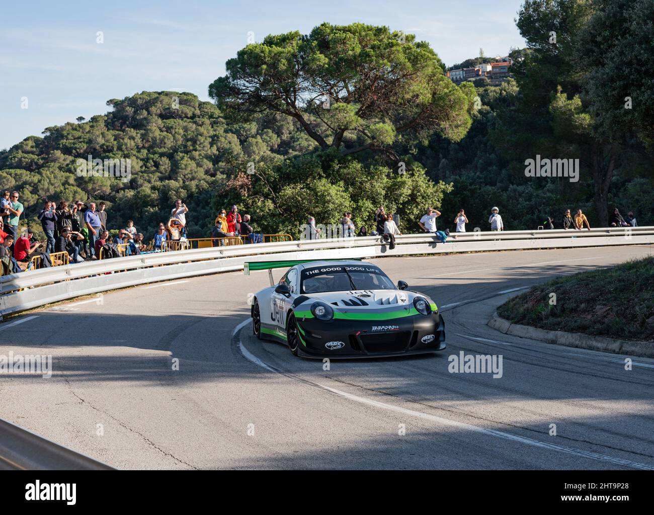 Porsche 911 GT3 R in the Rally hill climb in Sant Feliu Codines Stock ...