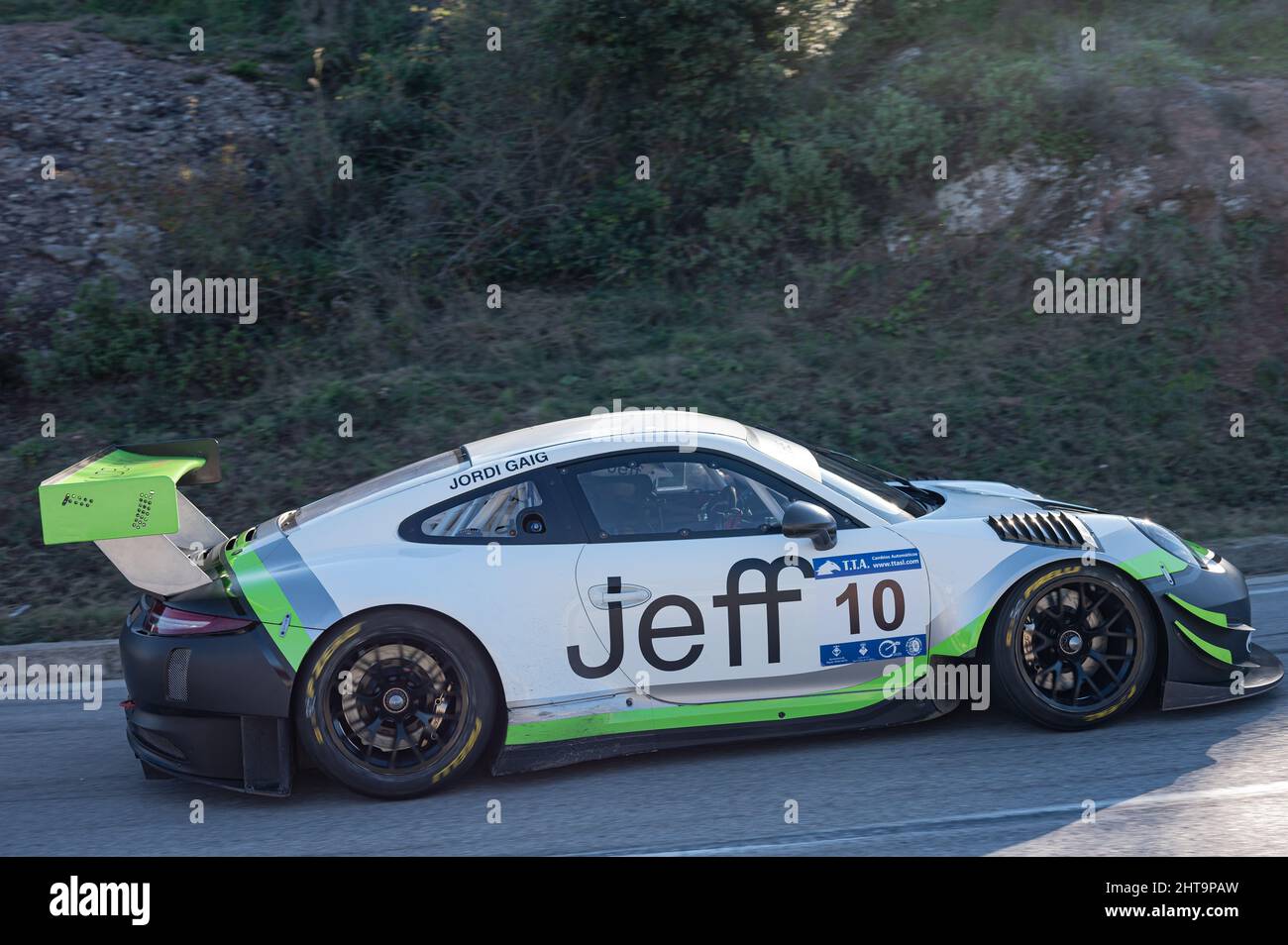 Porsche 911 GT3 R in the Rally hill climb in Sant Feliu Codines Stock ...