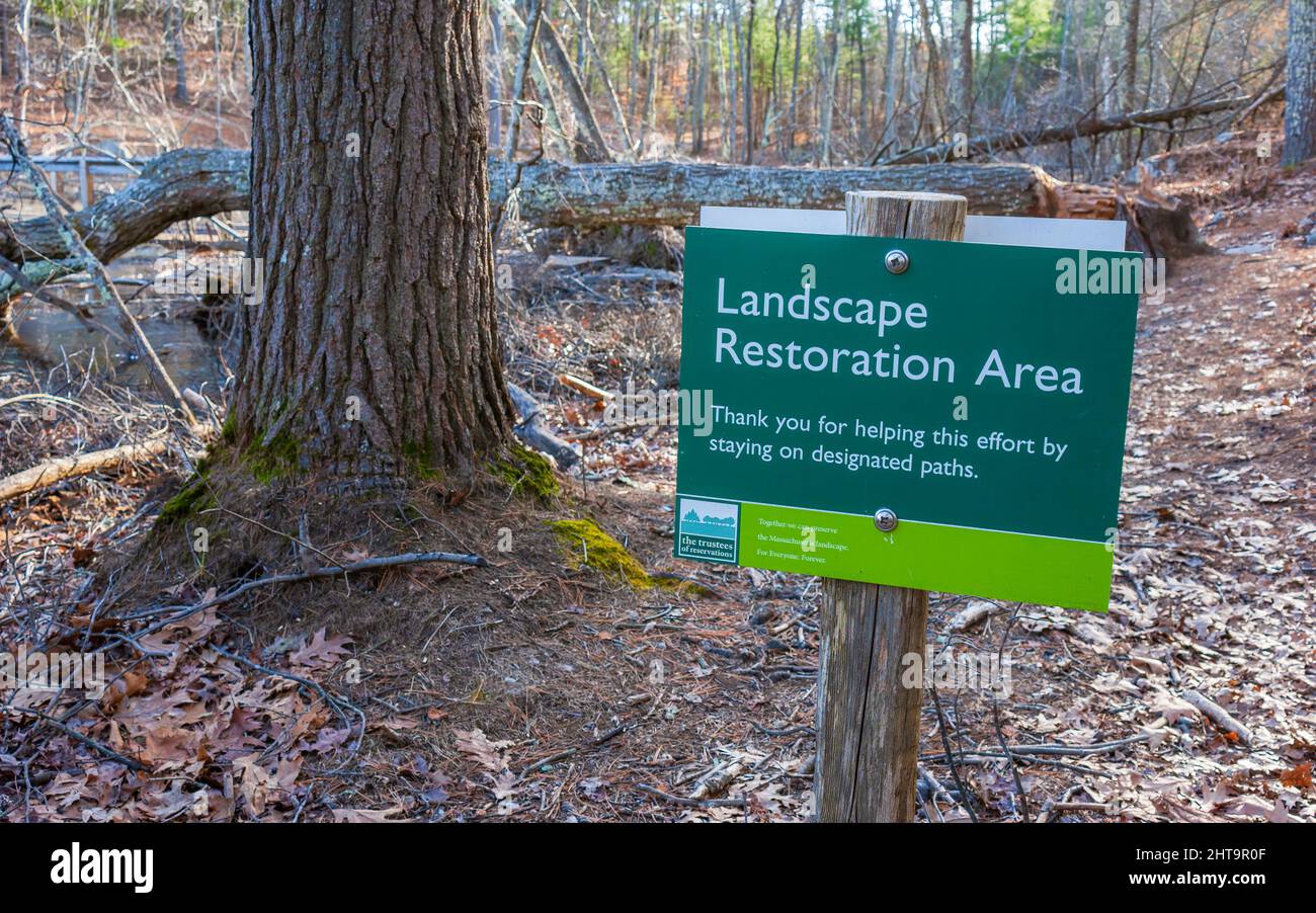 Landscape Restoration Area sign, asking hikers to stay on designated ...