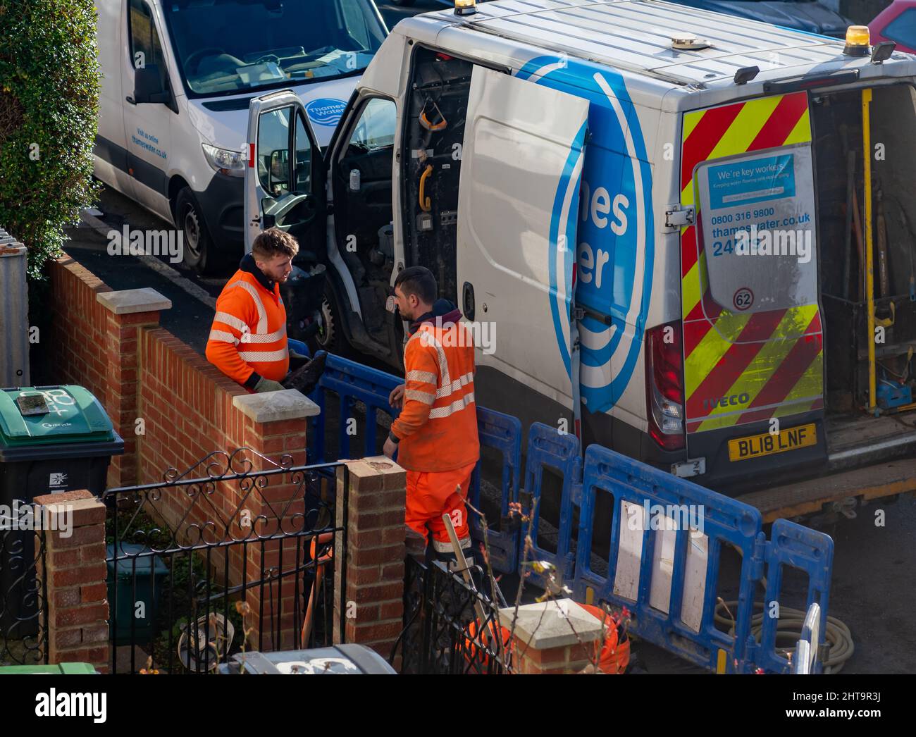 London. UK-02.23.2022. Workers from the utility company Thames Water ...