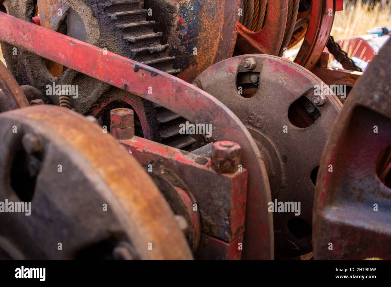 Close up of an old vintage mechanical gearing system Stock Photo - Alamy