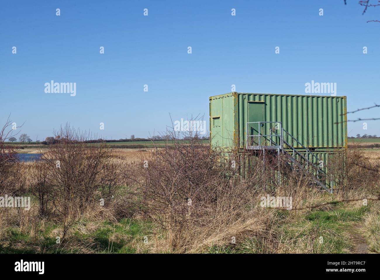 Bird watchers hide overlooking the Holland Haven Country Park Stock ...