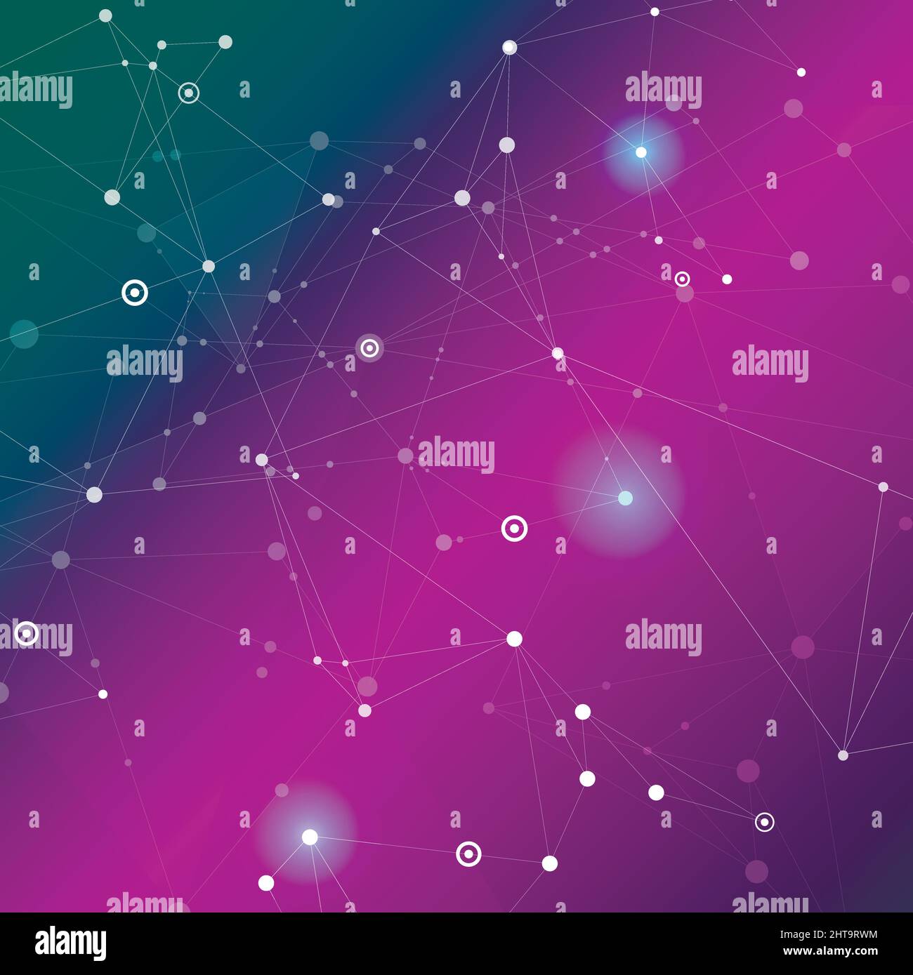 Abstract purple color science background with connection dots and lines ...