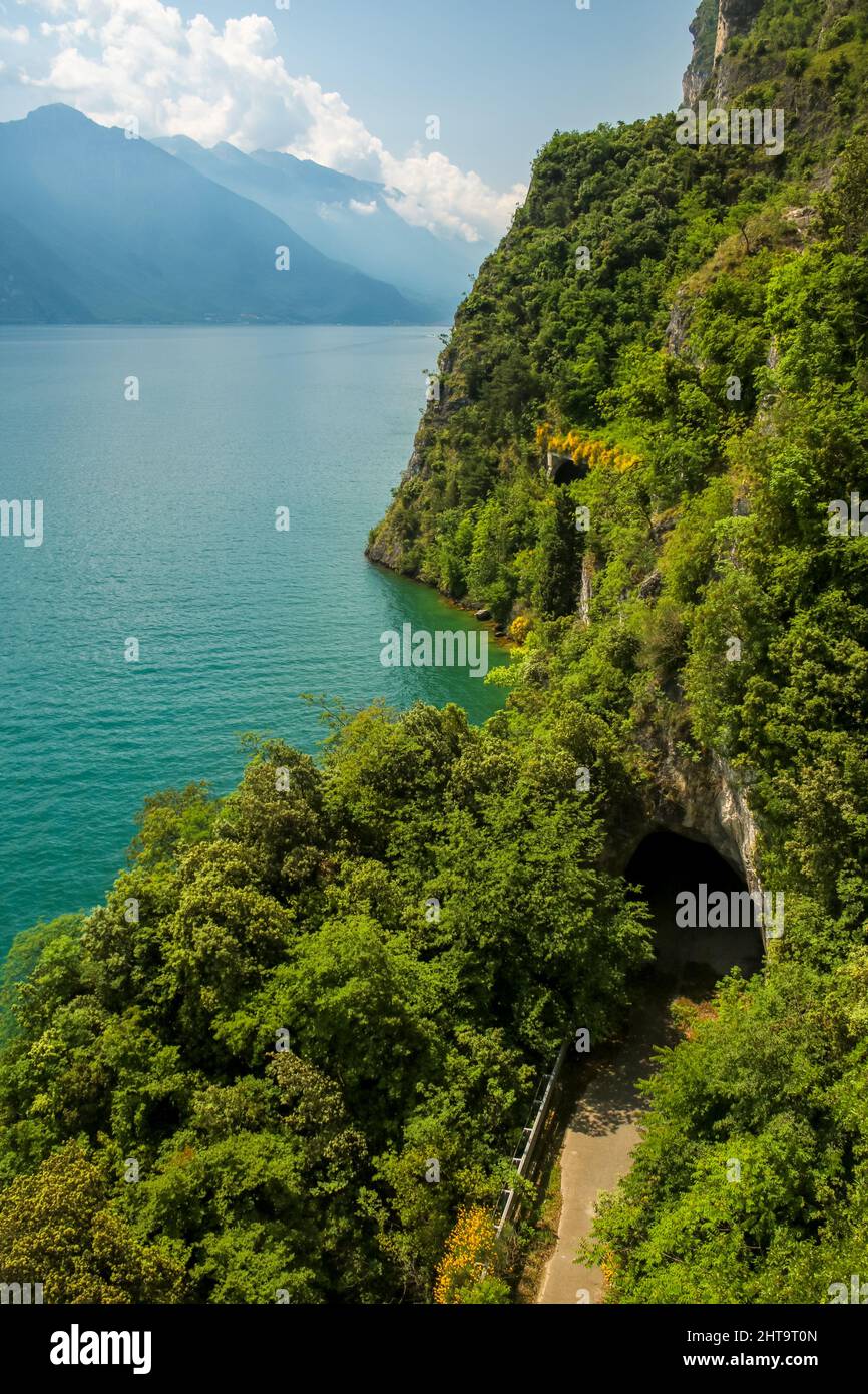 Mesmerizing view over the lake Largo di Garda with an abandoned old ...