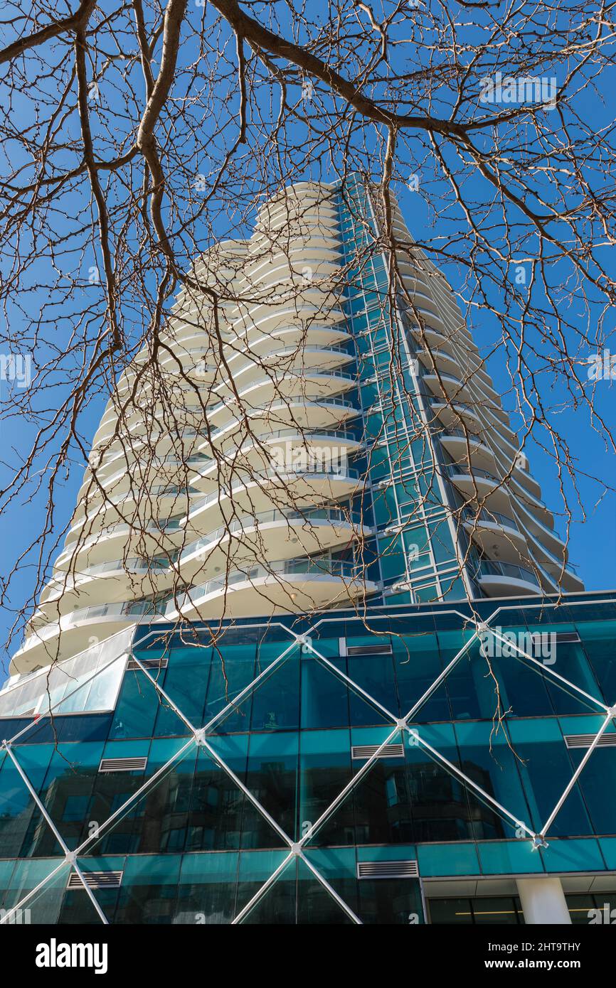 Facade detail of a modern high-rise apartment building. Abstract ...