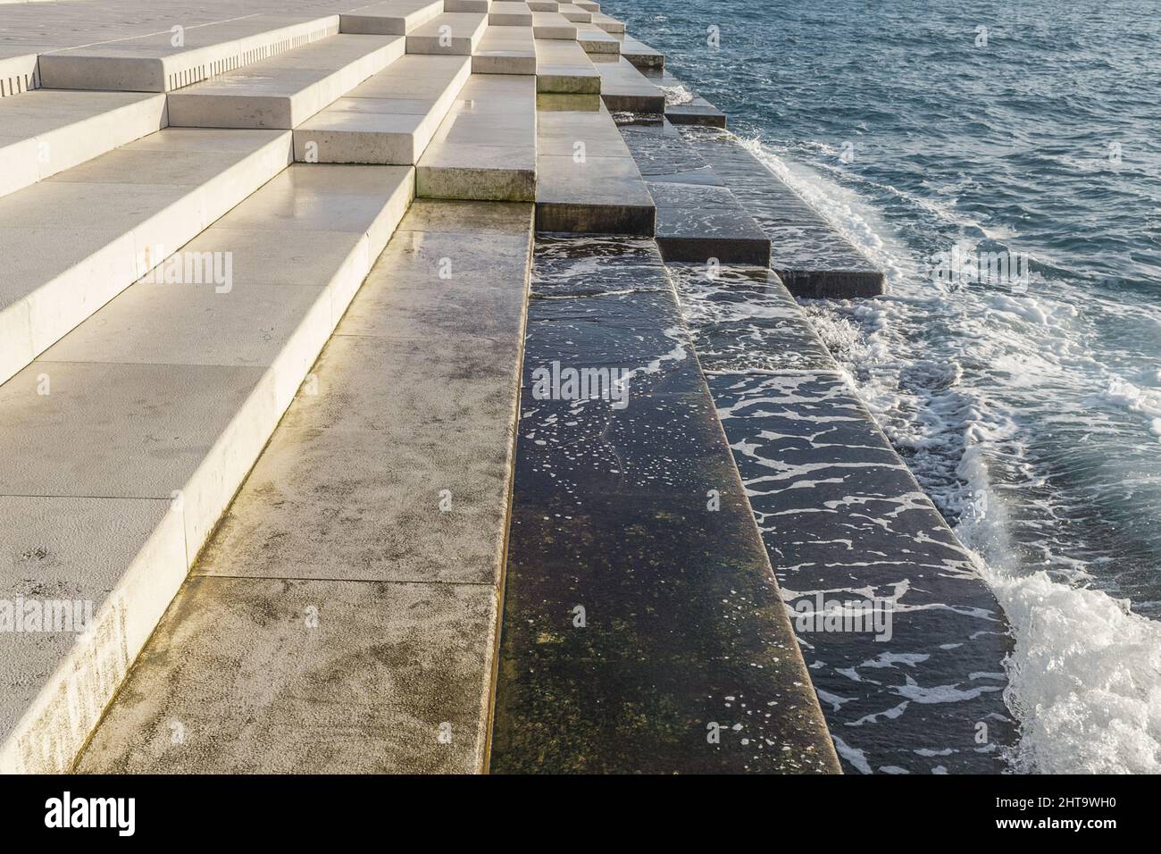 Closeup of Zadar waterfront famous sea organs tourist attraction and ...