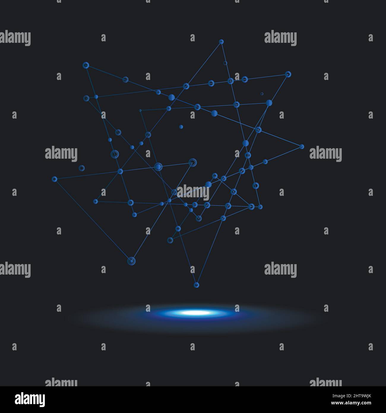 Abstract technology structure. Dark network background with connecting circle and lines Stock ...