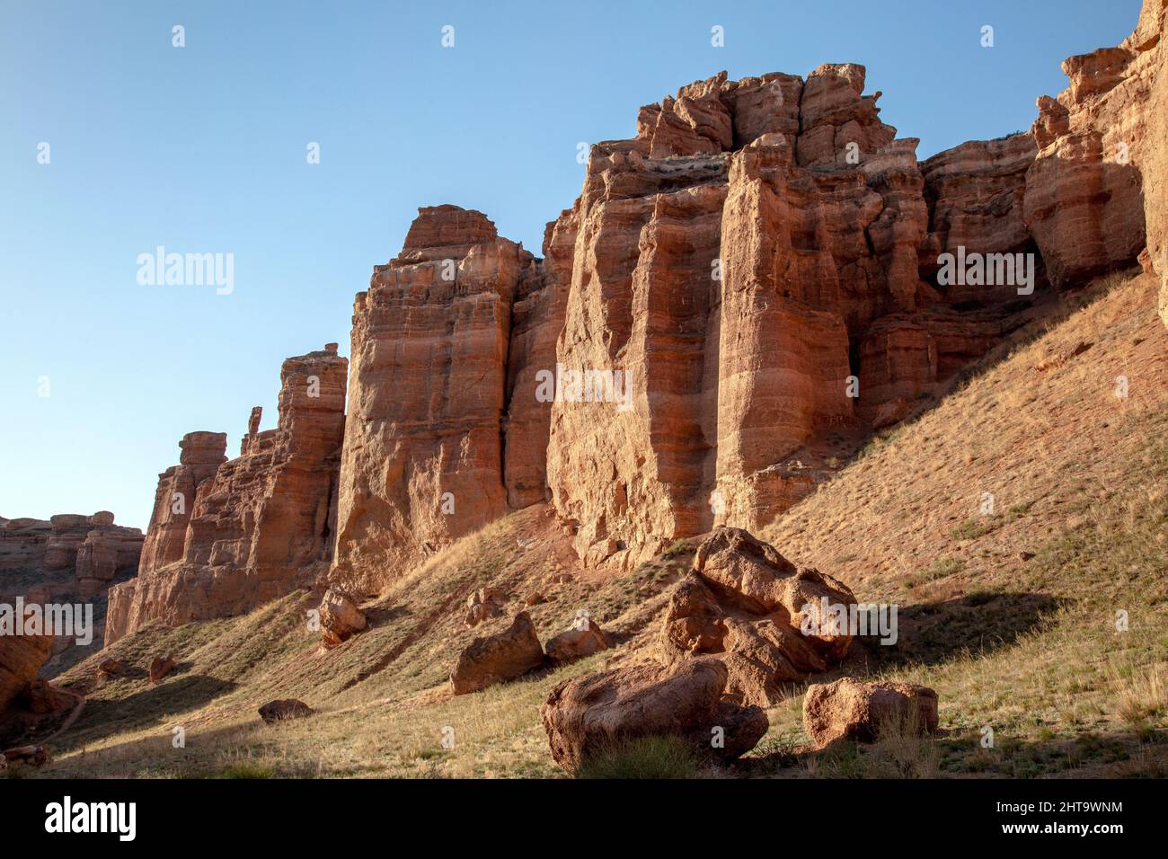 Unique landscape of the Red Canyon with massive cliffs and sandstones ...
