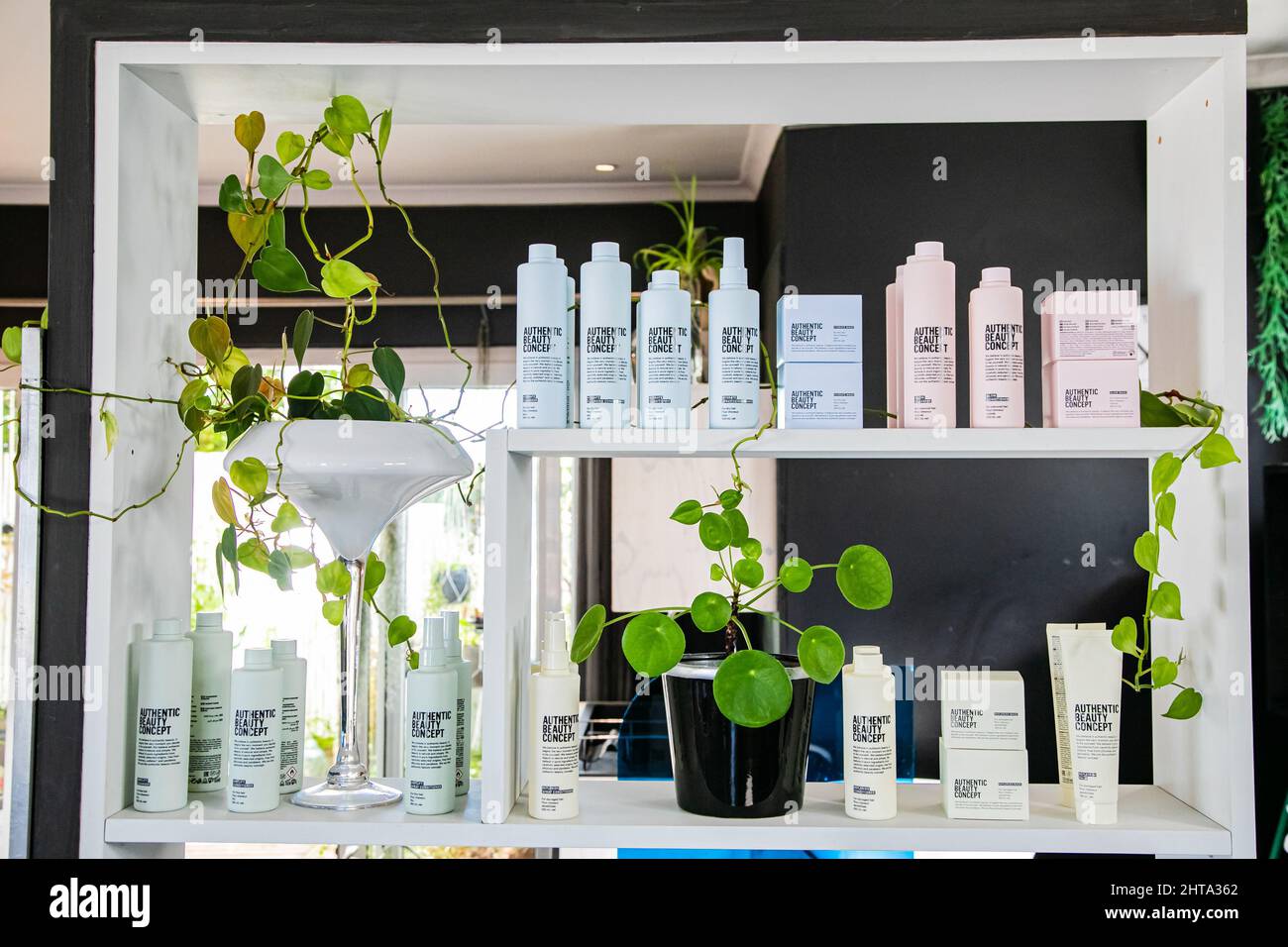 Closeup of the Authentic Beauty Concept products on display in a hair ...