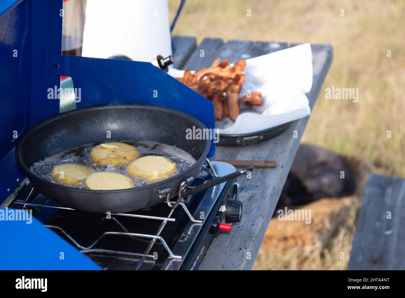 Breakfast cookout while camping Stock Photo - Alamy