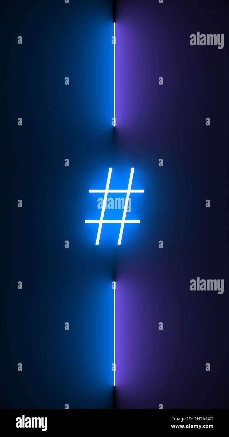 Illustration of a neon typographical symbol isolated on a black ...