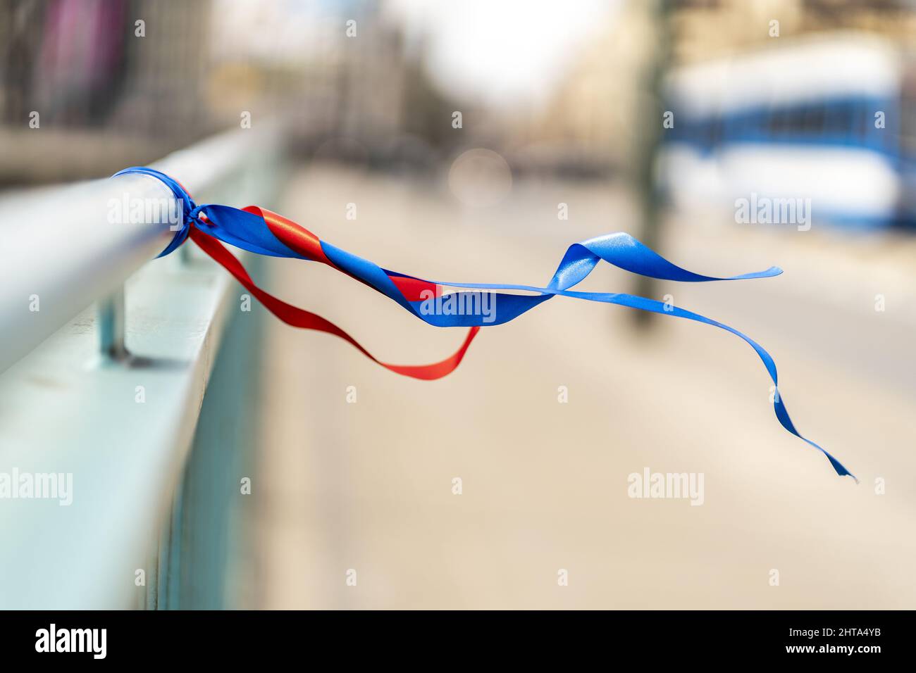 Closeup of colored ribbons in the street Stock Photo - Alamy