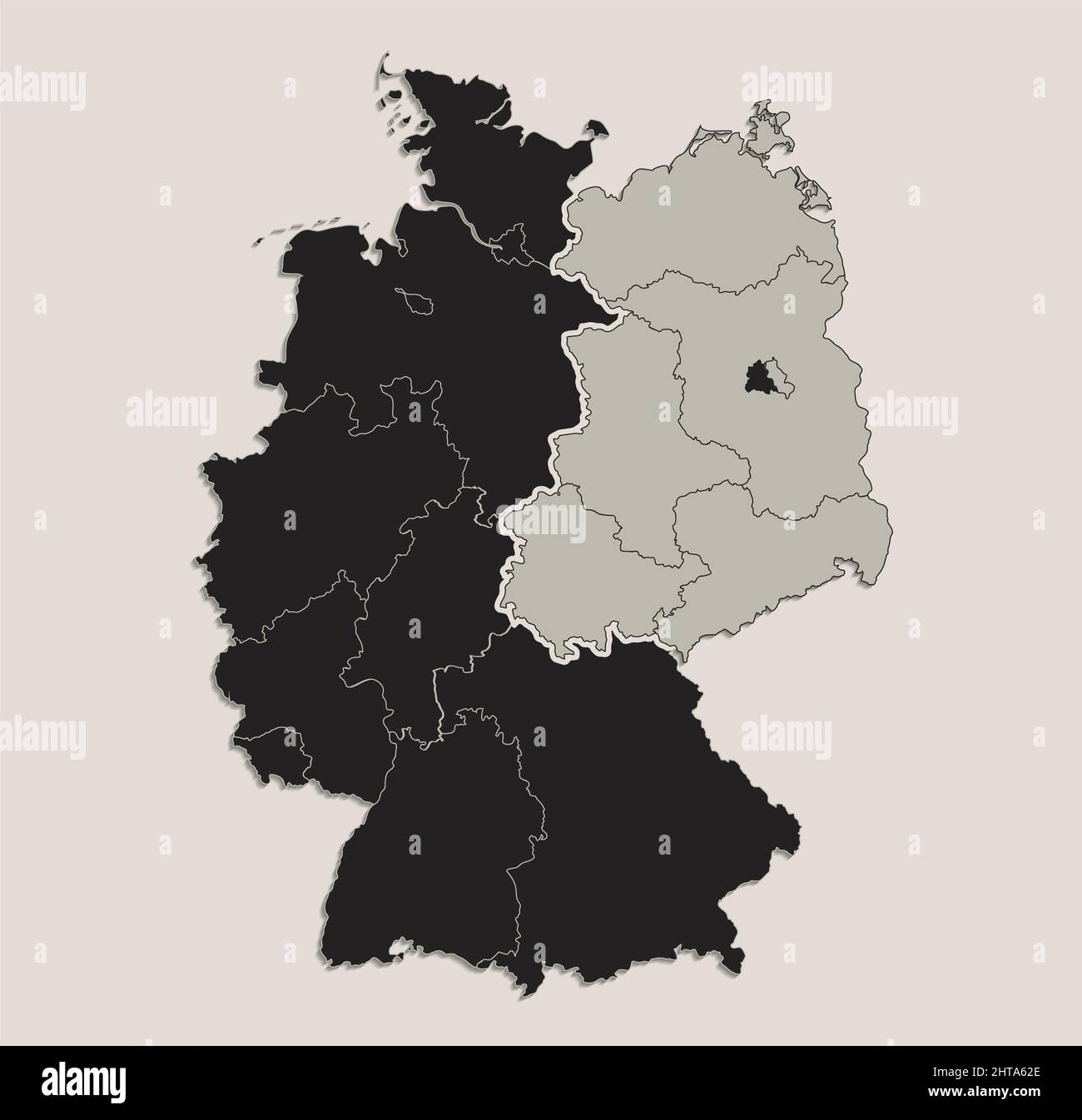 Black map of Germany map divided on West and East Germany of regions ...