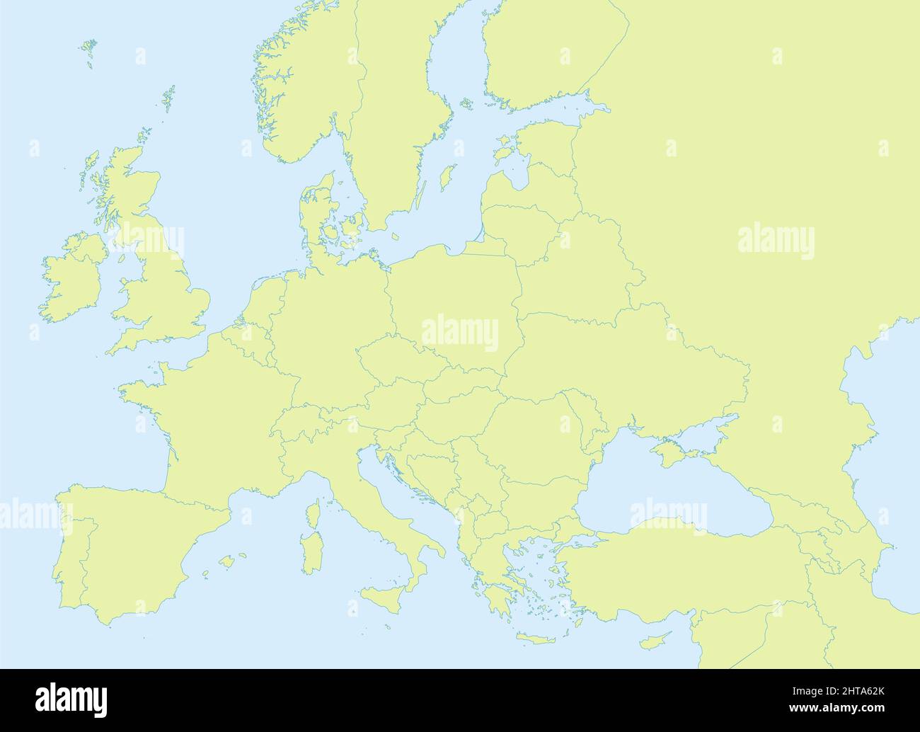 Europe with parts of Asia classic color detailed map, individual states ...