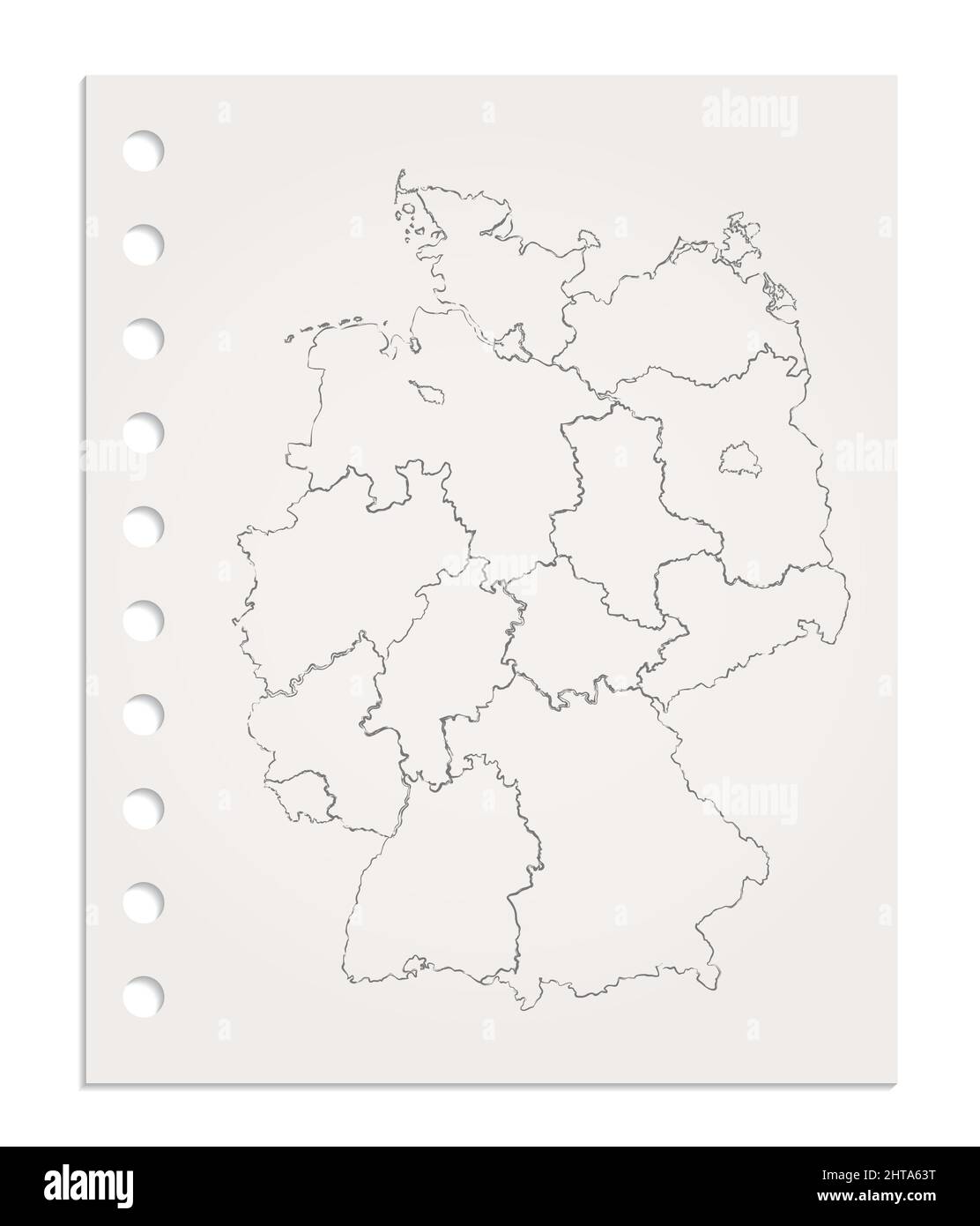 Germany map on realistic clean sheet of paper torn from block, blank ...