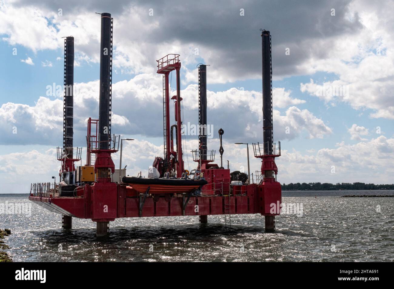 Oil rig, working platform in the Baltic Sea, fehmarn island in Germany ...