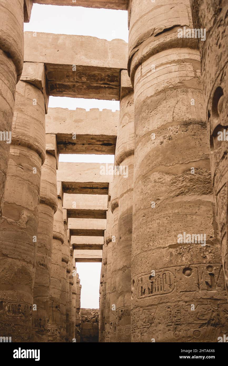 Bottom vertical shot of ancient Egyptian columns Stock Photo - Alamy