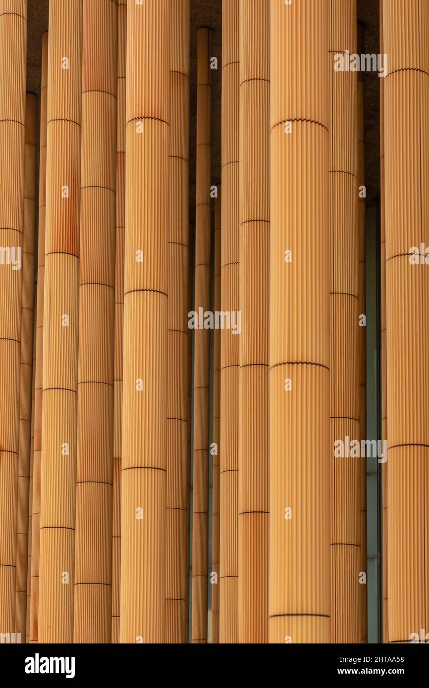 Vertical shot of the beautiful columns at the International Exhibition ...