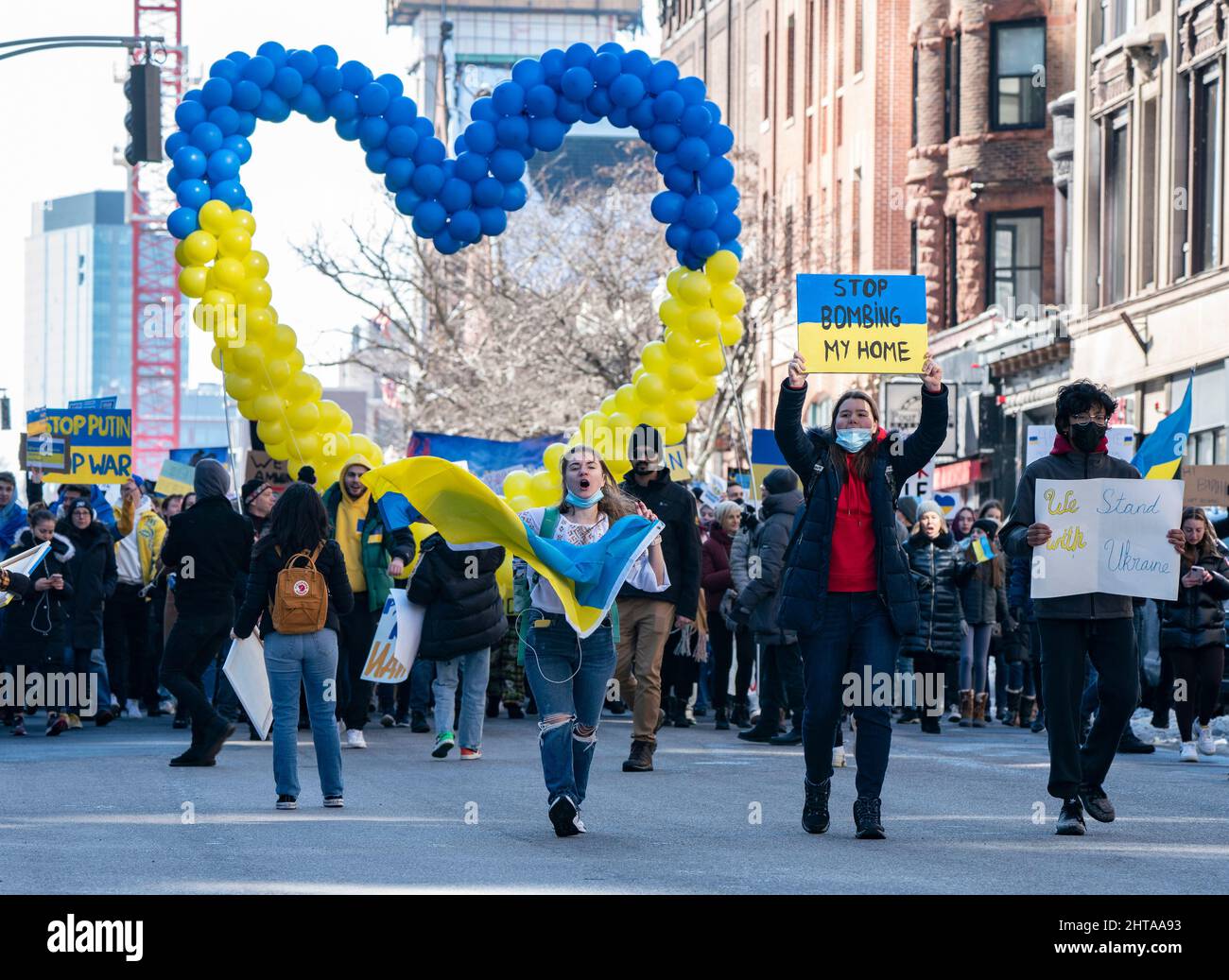 Boston, USA. February 27, 2022, Boston, MA USA: People rally for ...