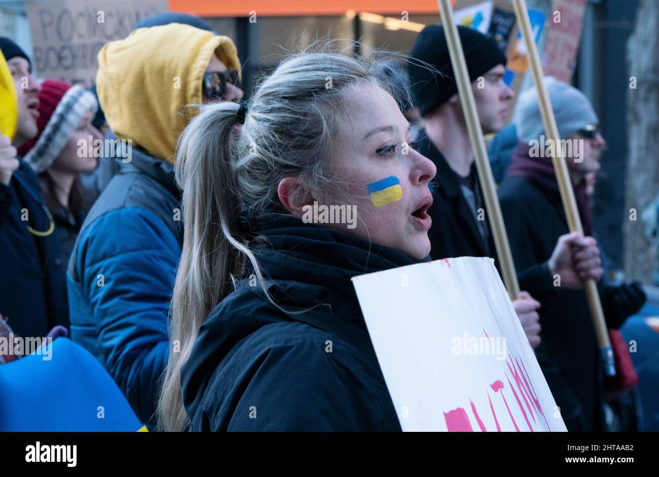 Boston, USA. February 27, 2022, Boston, MA USA: People rally for ...