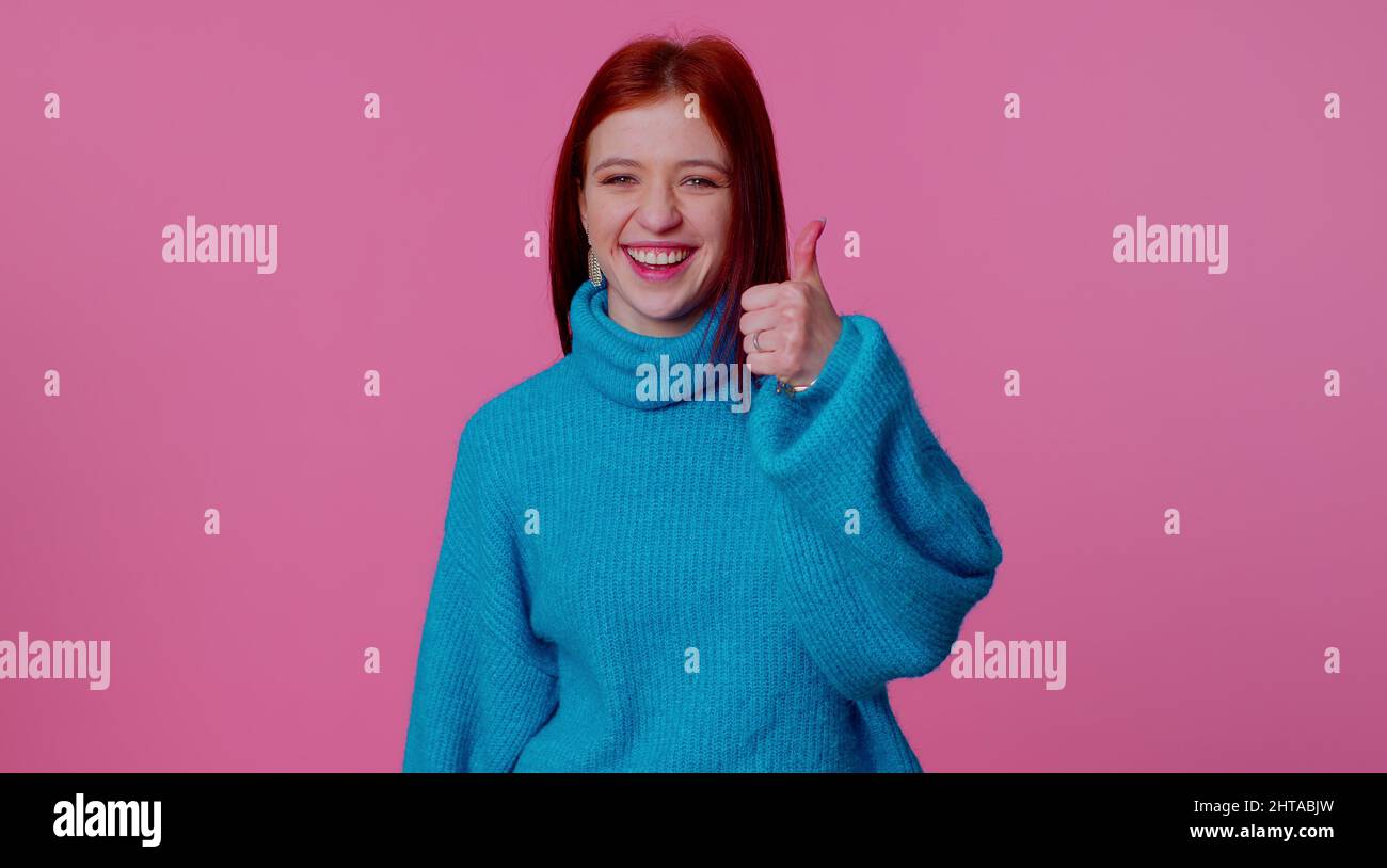 Teenager Girl Raises Thumbs Up Agrees Or Gives Positive Reply