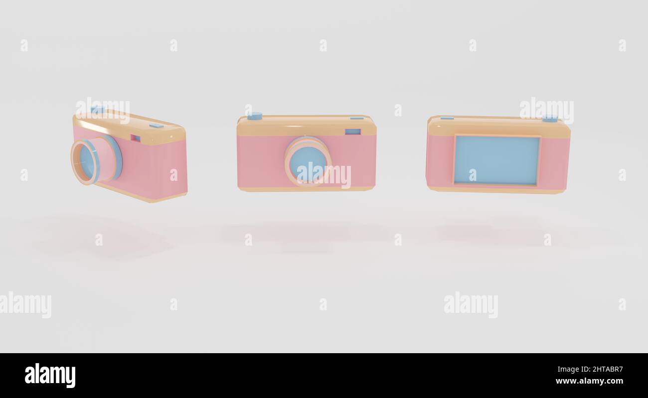 set of three cameras in a cartoon-style projection on a white ...