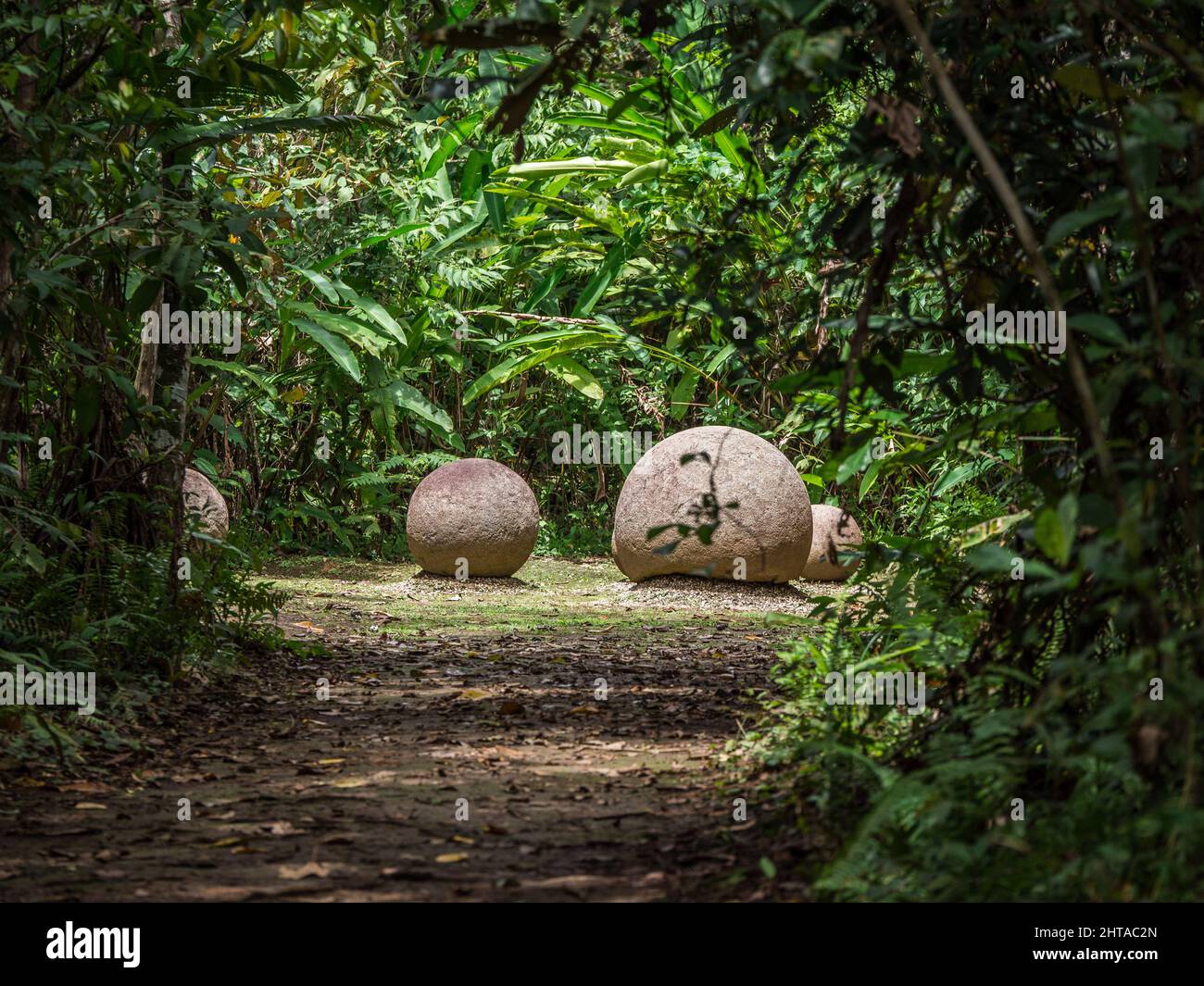 Ancient stone spheres at the archaeological site of Finca 6 near Palmar ...