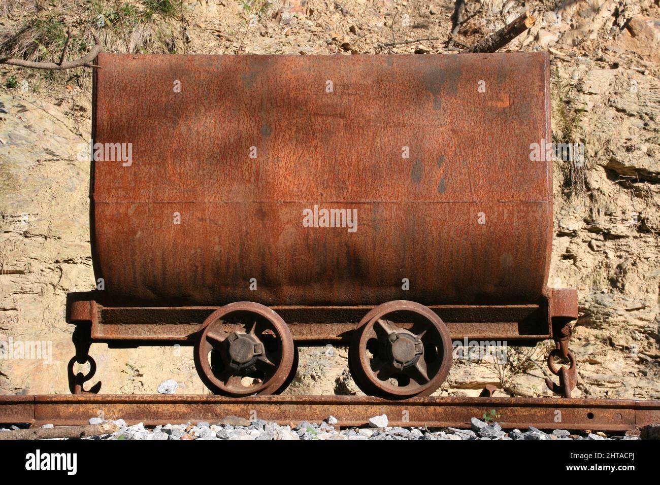A top view of a rusty trolly in the ground Stock Photo - Alamy