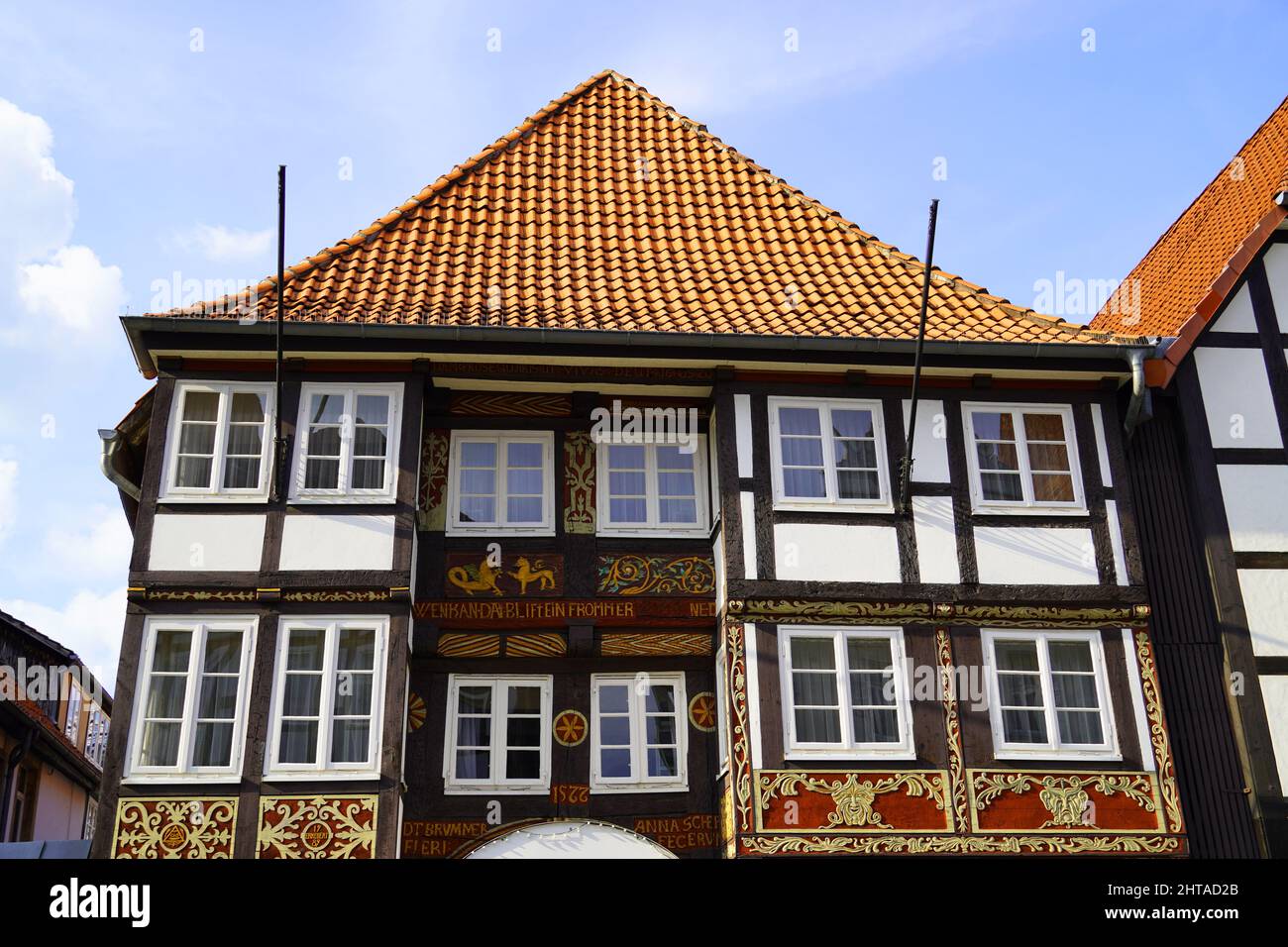 Closeup of the house facade of an old historical building in Hamlen ...