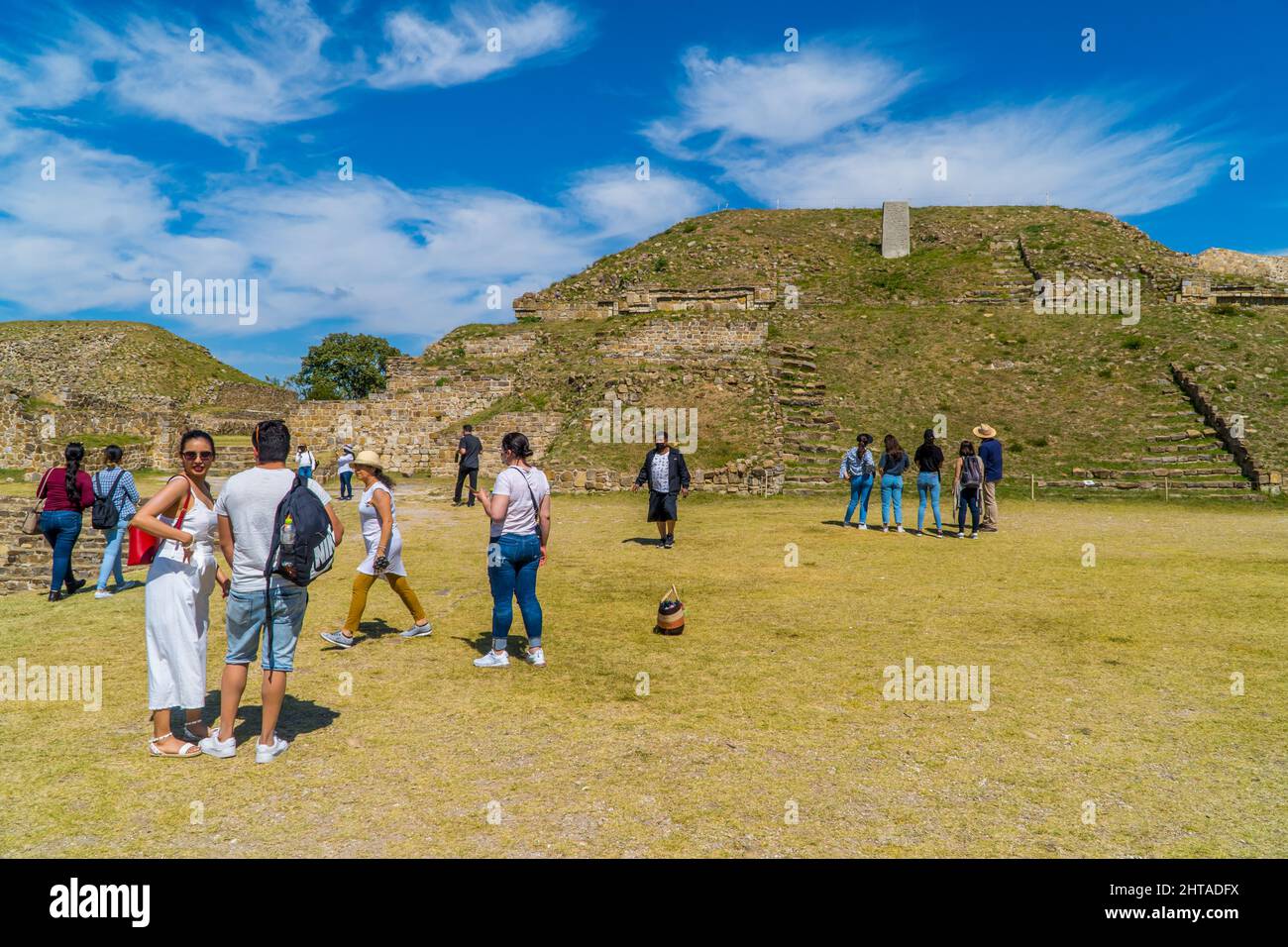 Lot of tourists visit pyramids and ancient Zapotec ruins inside Monte ...