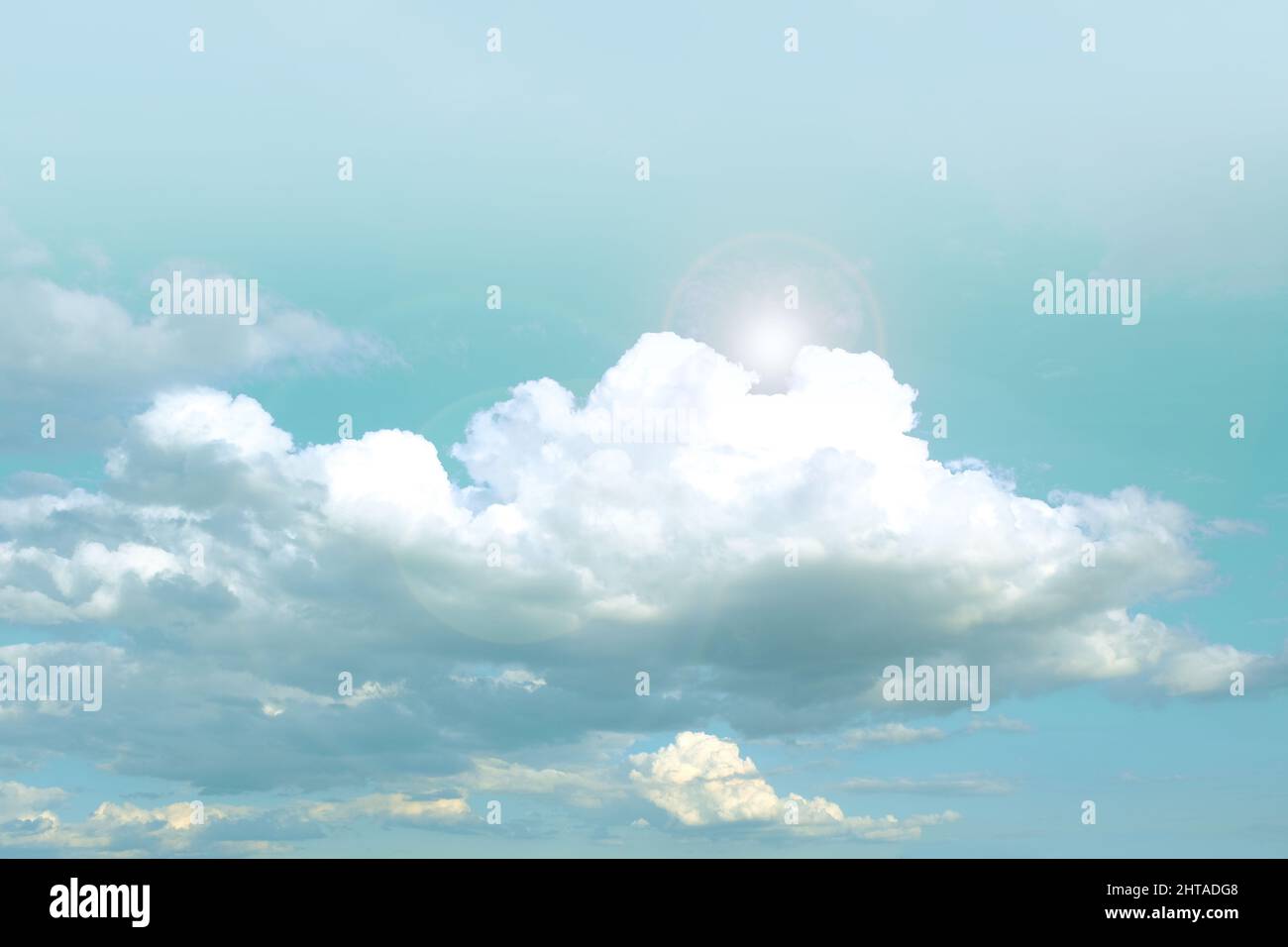 Heaven background. clouds background.White clouds and sun rays in a ...